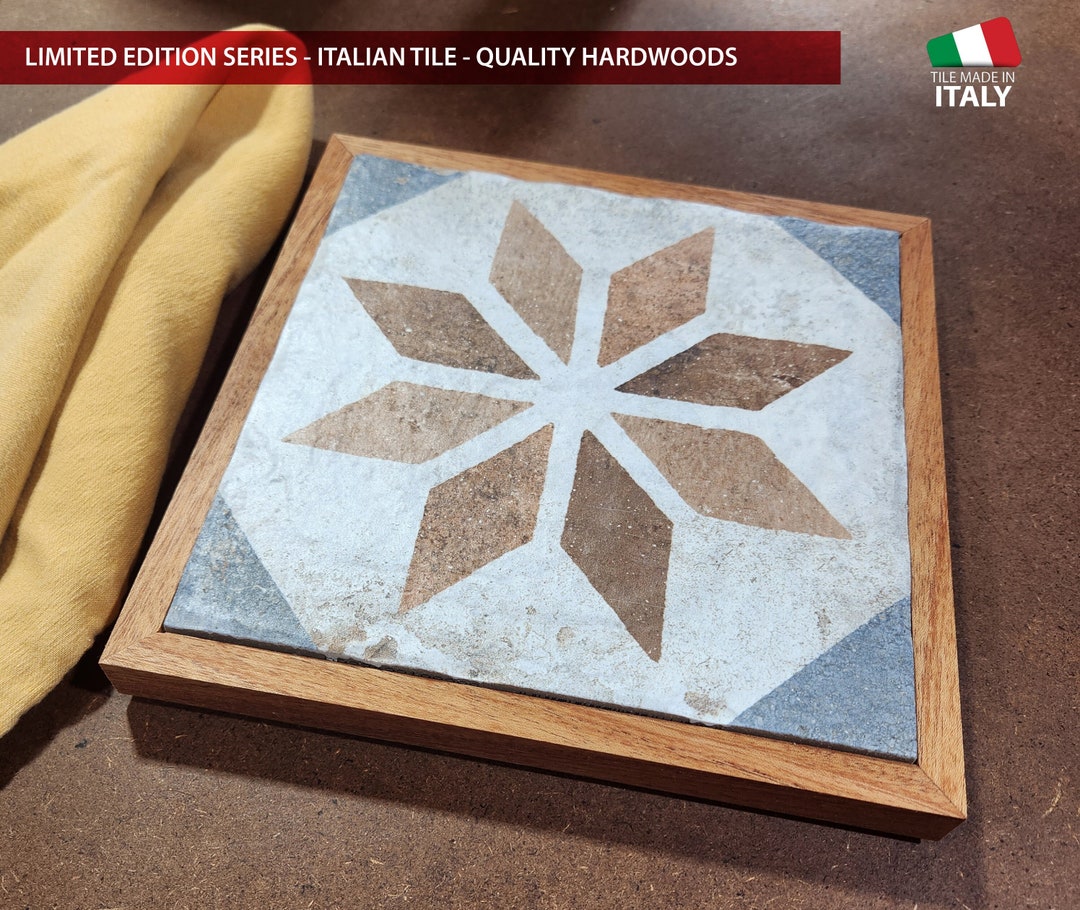 Handcrafted Wood and Ceramic Tile Trivet Limited Edition Italian Tile ...