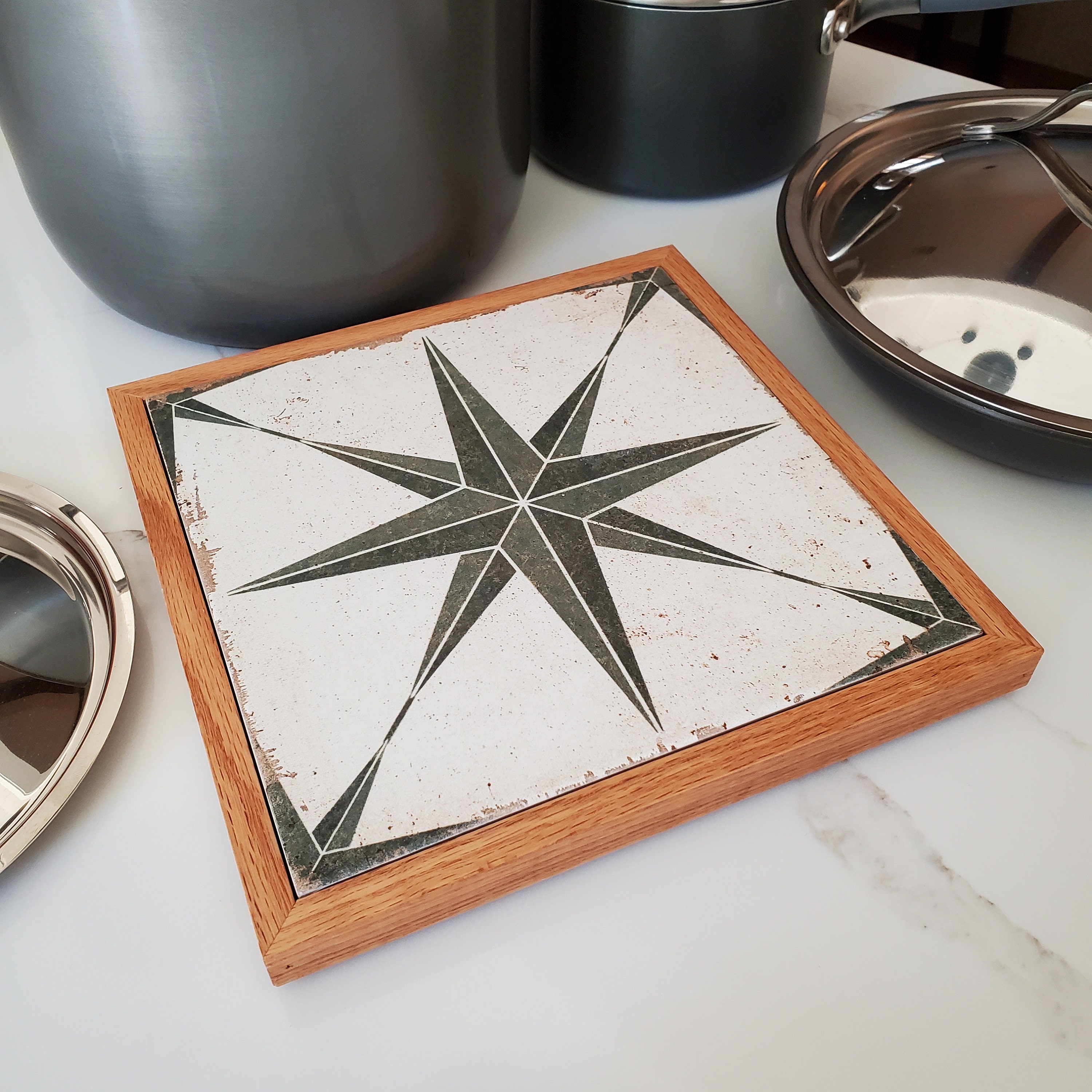Handcrafted Wood and Ceramic Tile Trivet Star Modern - Etsy