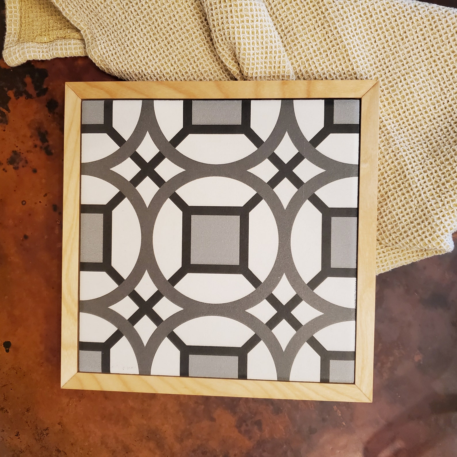 Handcrafted Wood and Ceramic Tile Trivet Modern Geometric | Etsy