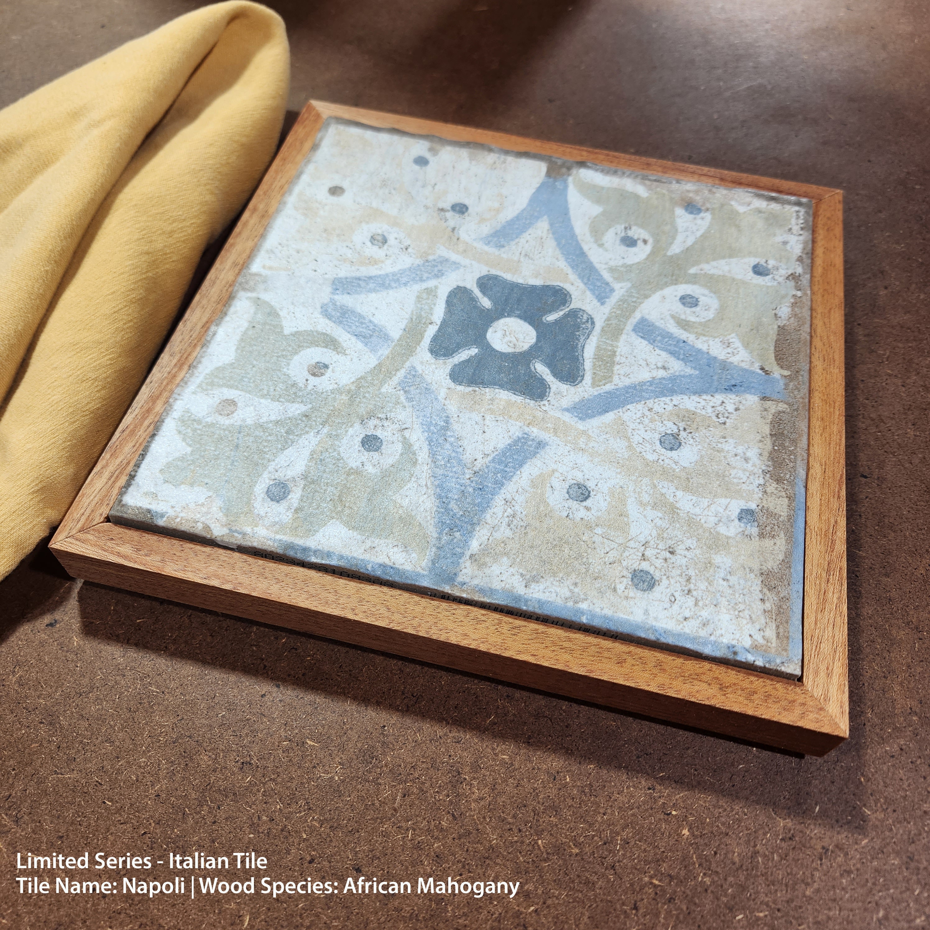 Handcrafted Wood and Ceramic Tile Trivet Limited Edition Italian Tile ...