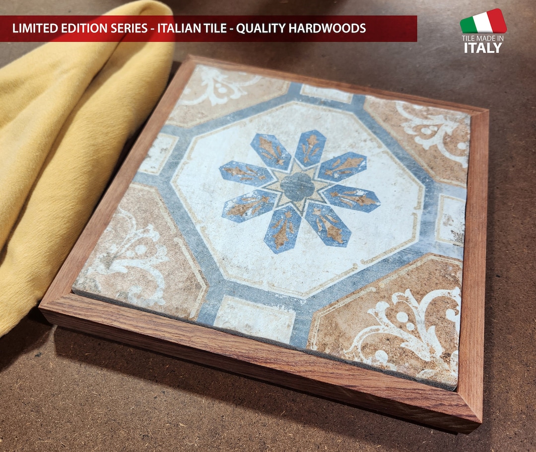 Handcrafted Wood and Ceramic Tile Trivet Limited Edition Italian Tile ...
