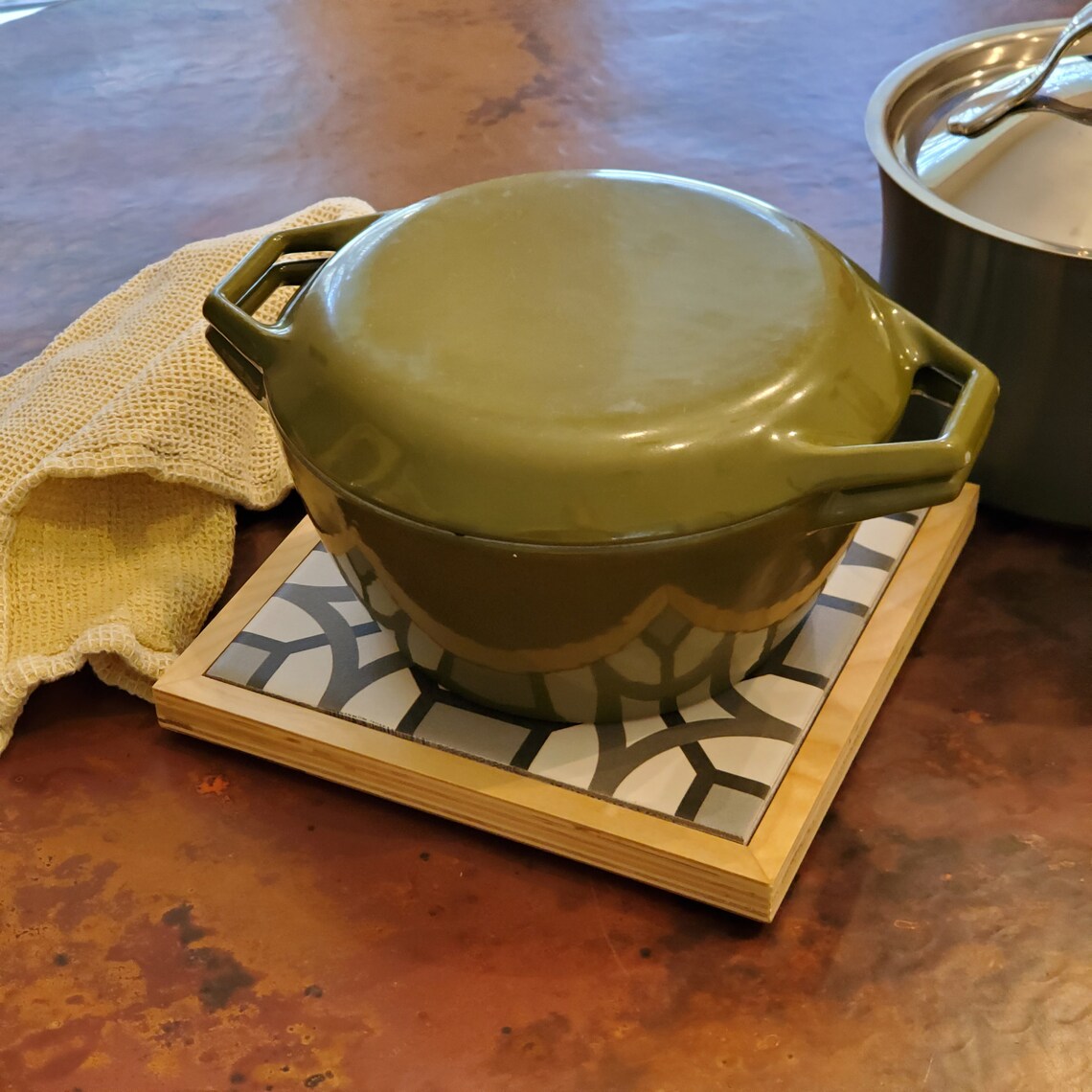 Handcrafted Wood and Ceramic Tile Trivet Modern Geometric | Etsy