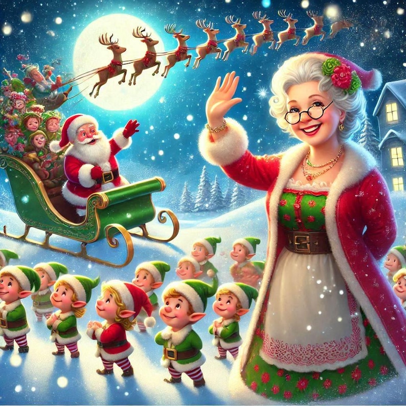 Roxy Poster Elves & Mrs Clause Waving - Etsy Australia