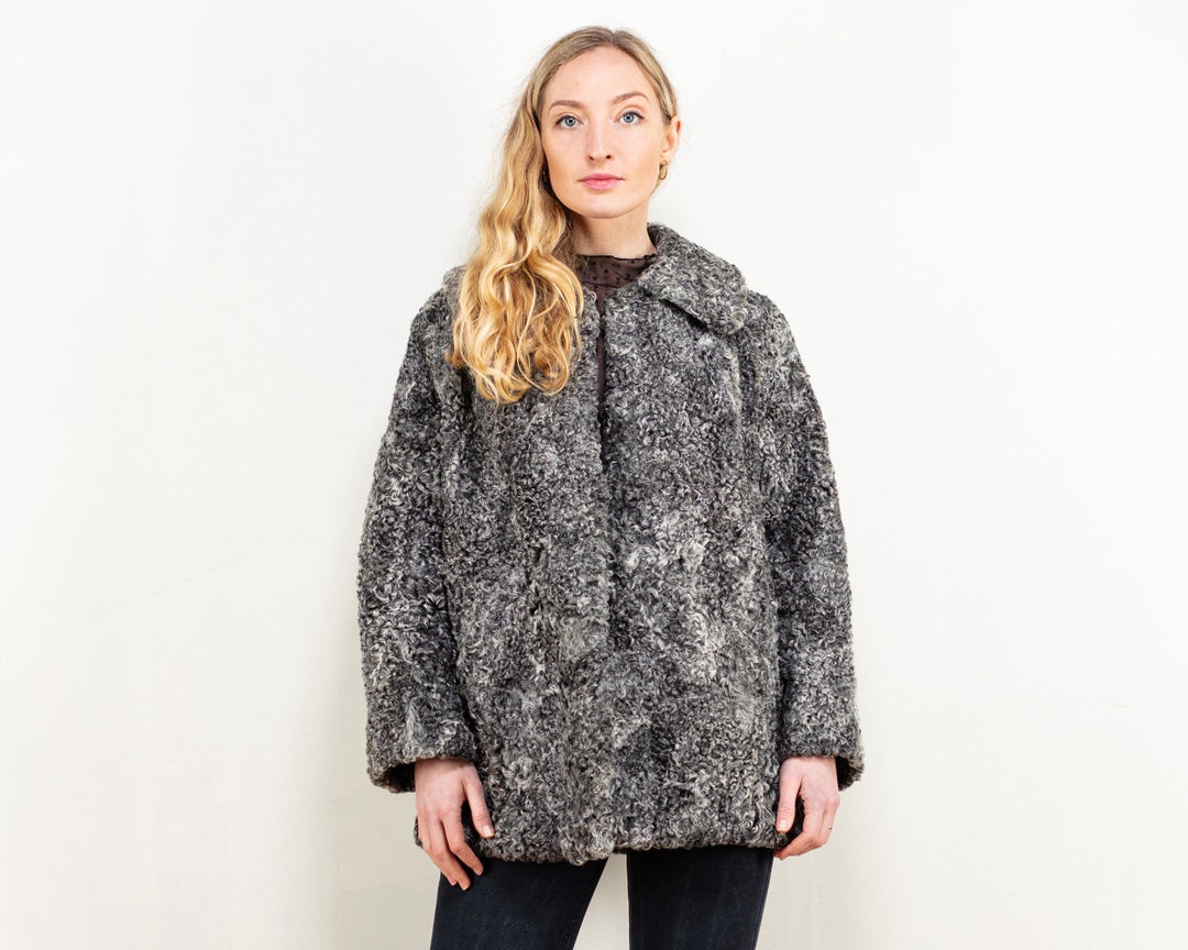 70's Karakul Jacket Vintage Grey Women Fur Jacket Uzbekistan Lamb Fur ...