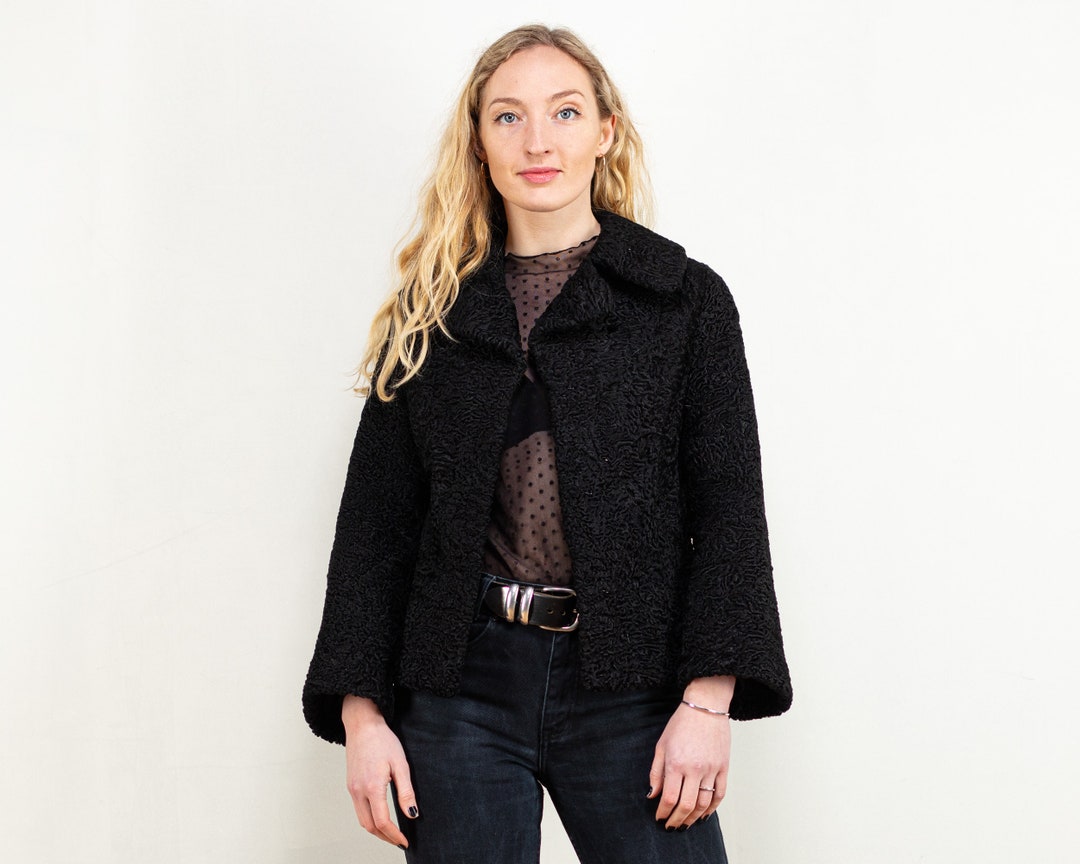 70's Karakul Jacket Vintage Black Womens Fur Cropped Bracelet Sleeve ...
