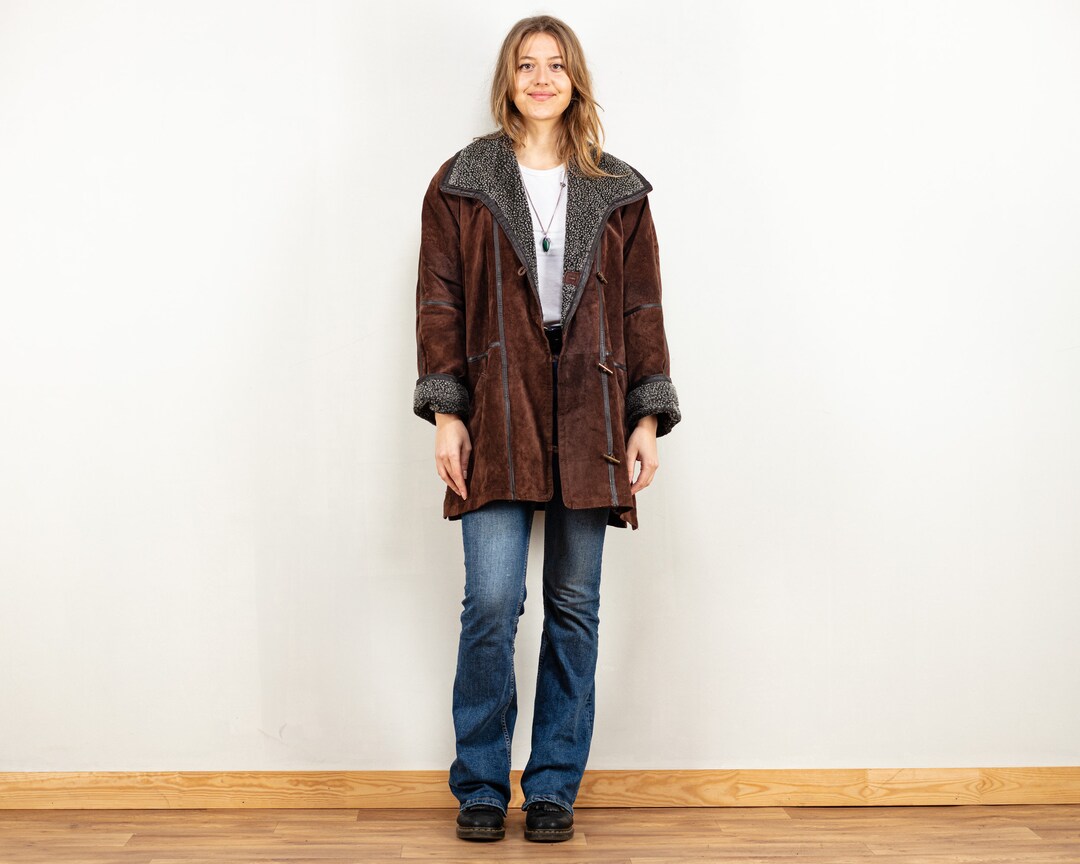 Women Suede Coat 90's Vintage Suede Leather Winter Outerwear Everyday ...