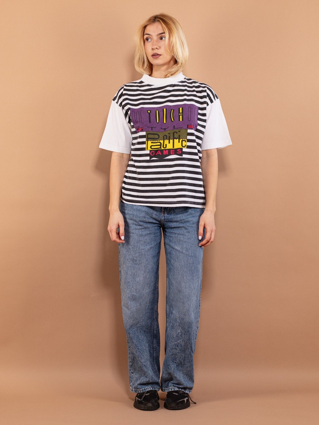 90s Striped T-shirt, Size S Retro Gaming Tee, Biker T-shirt, Retro ...