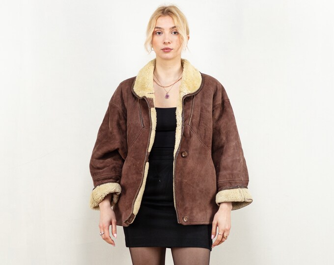 Shearling Sheepskin Jacket 70's Women Brown Vintage Boho Western Style ...