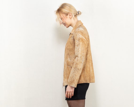 Distressed Suede Jacket 90's vintage womens beige bla… - Gem