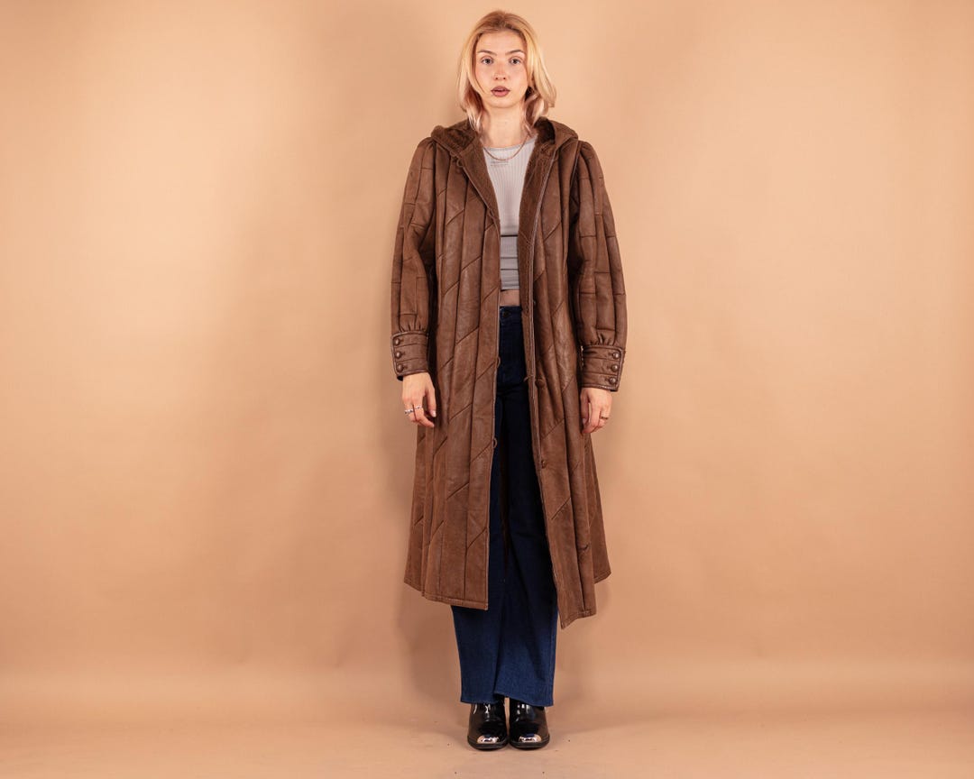 80s Hooded Sheepskin Coat, Size M Vintage Sheepskin Coat, Hooded ...