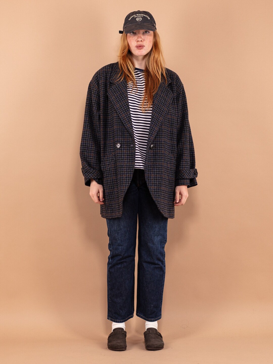 80s Oversized Wool Blazer, Women Size Large L Retro Blazer, Blue Wool ...