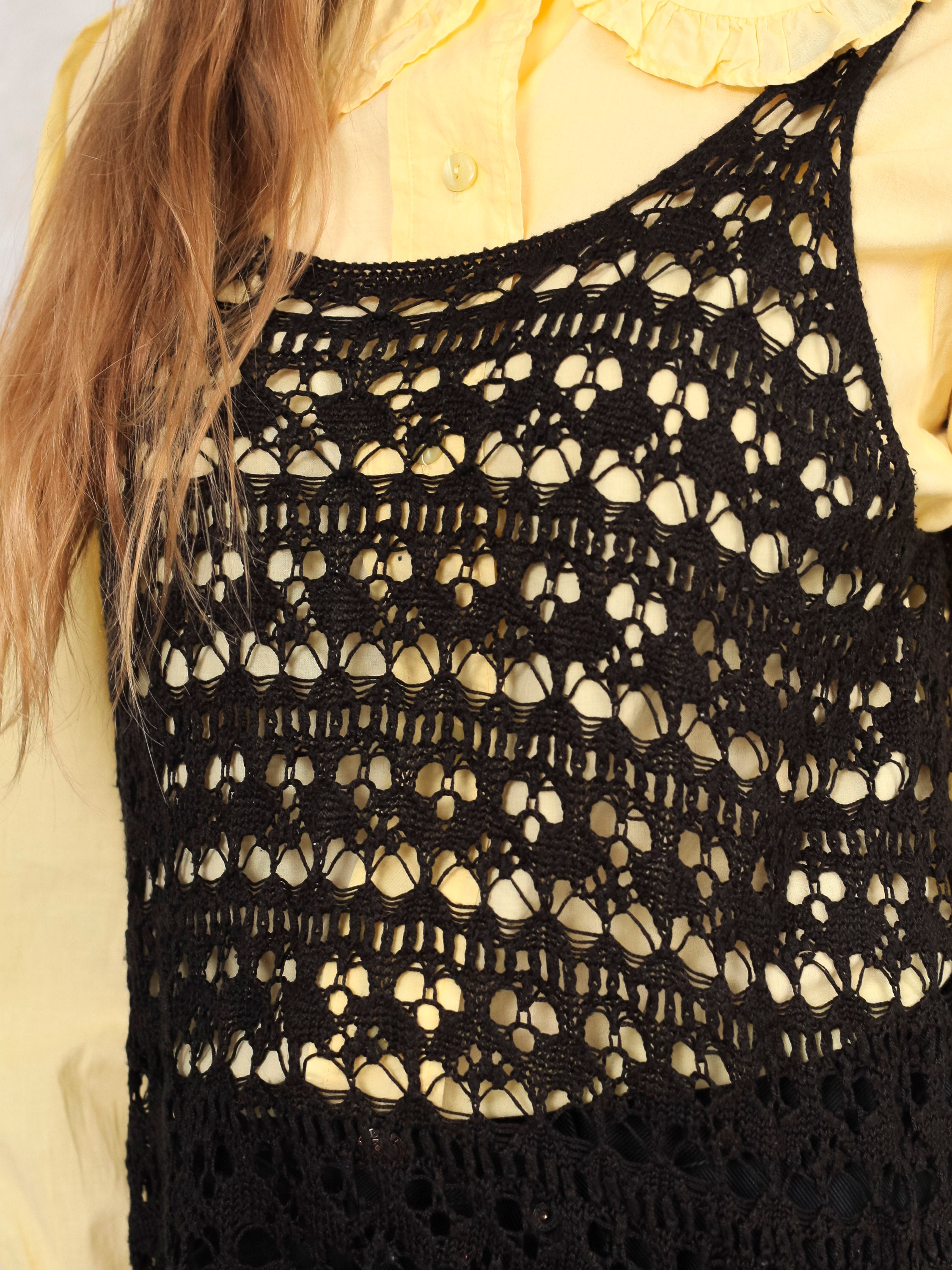 Women Crochet Top Vintage 80s Black See Through Semi Sheer | Etsy