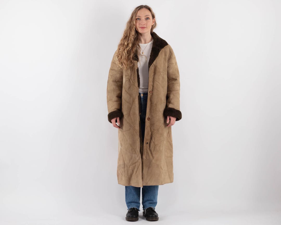 1980s Distressed Sheepskin Coat, Rugged Western Overcoat, Size L - Etsy
