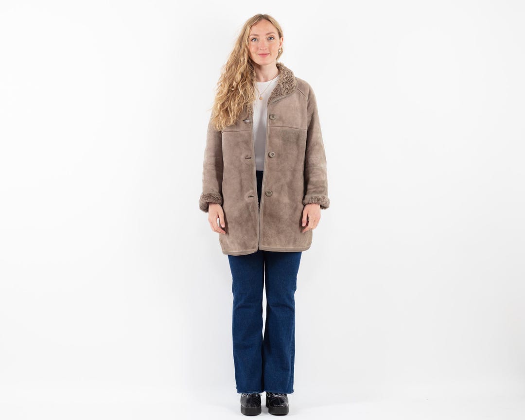 80s Distressed Sheepskin Coat, Vintage Boho Western Overcoat, Size M/L ...