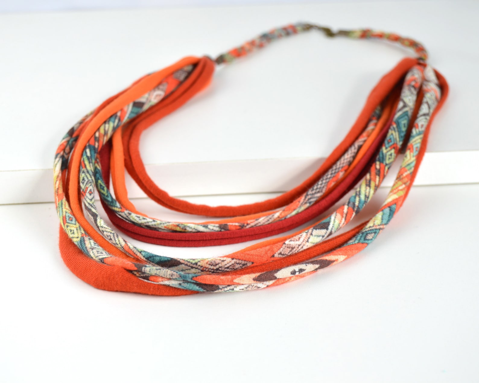 Multicolored Trapillo Necklace, Colorful Fabric Strips Necklace, Very ...