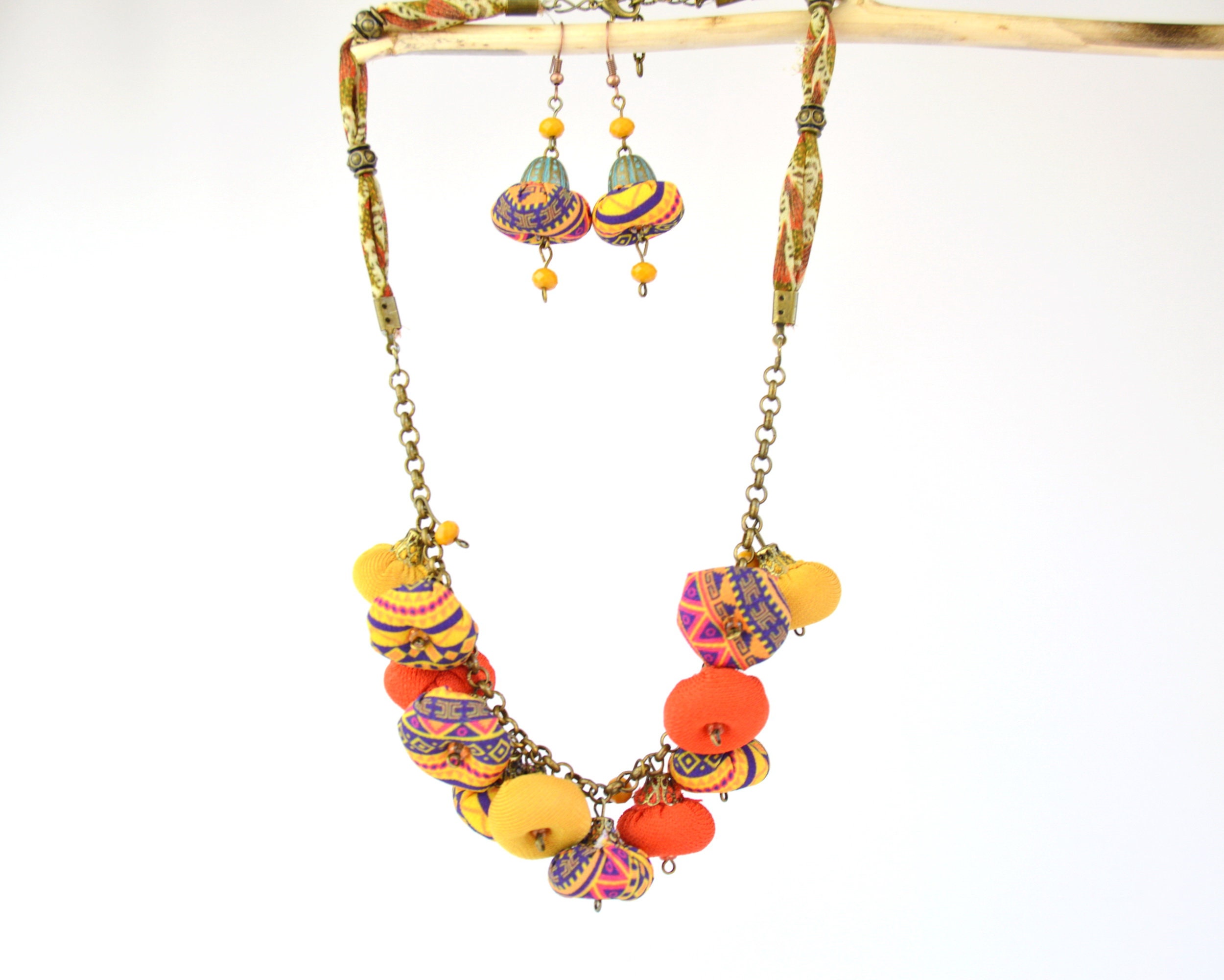 African Style Fabric Necklace African Fabric Jewelry Set - Etsy