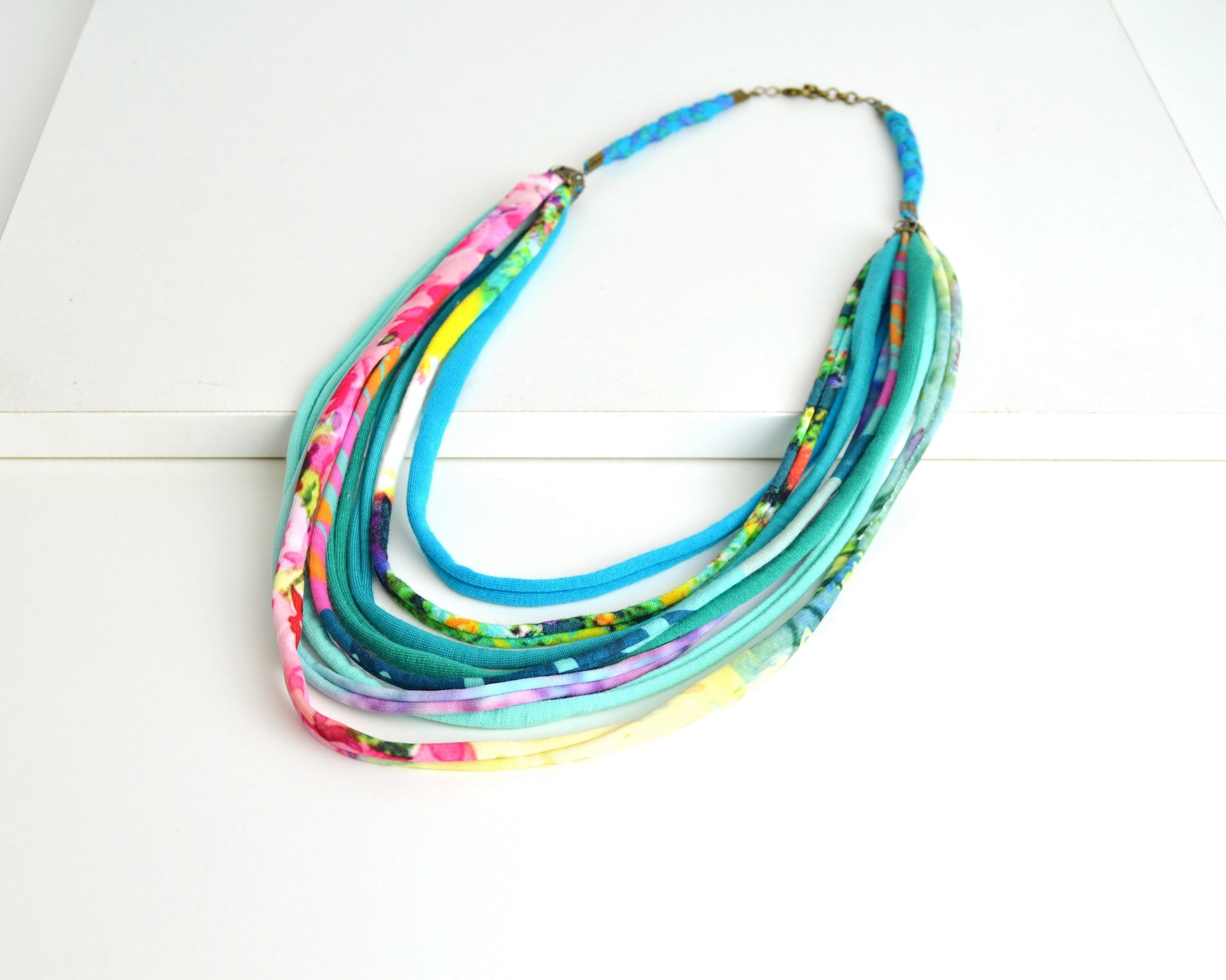 Original Handmade Multicolored Fabric Necklace With Jersey Strings ...