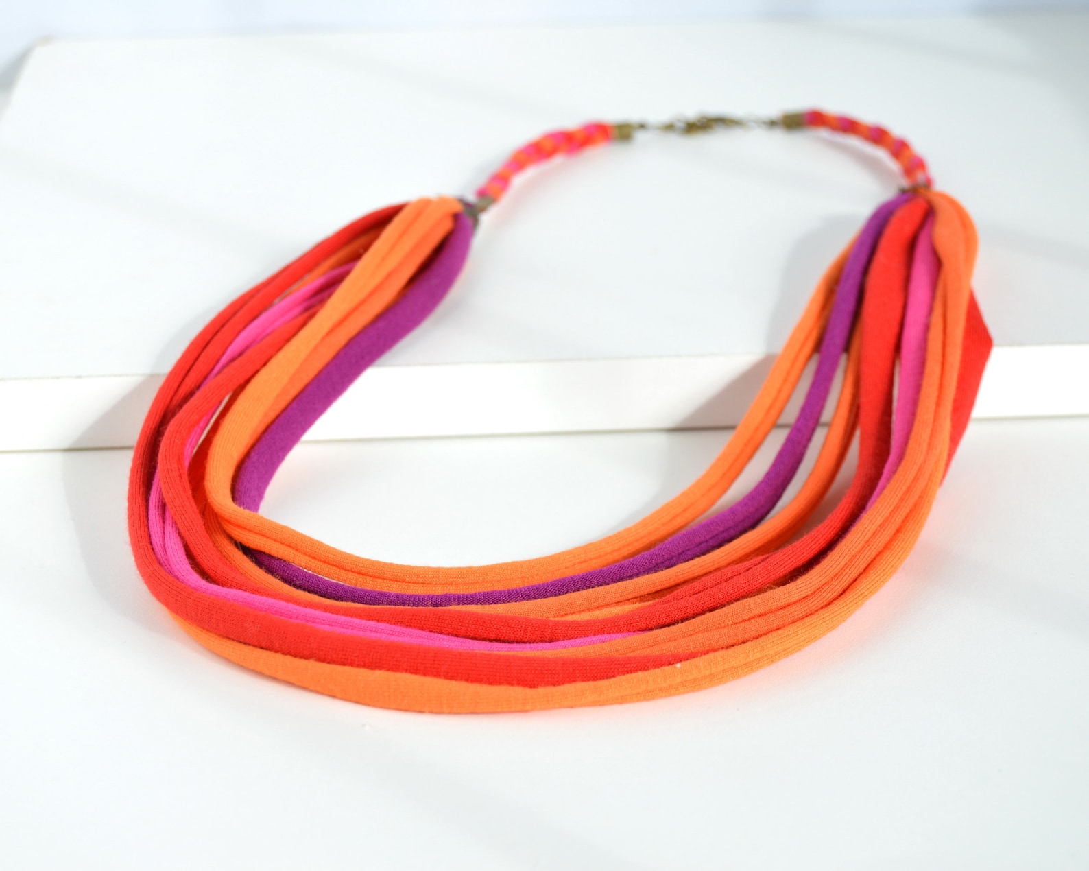 Multicolor Fabric Necklace, Colorful Handmade Necklace, Fabric Strip ...