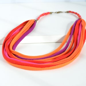 Multicolor Fabric Necklace, Colorful Handmade Necklace, Fabric Strip ...