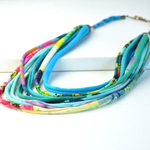 Original Handmade Multicolored Fabric Necklace With Jersey Strings ...