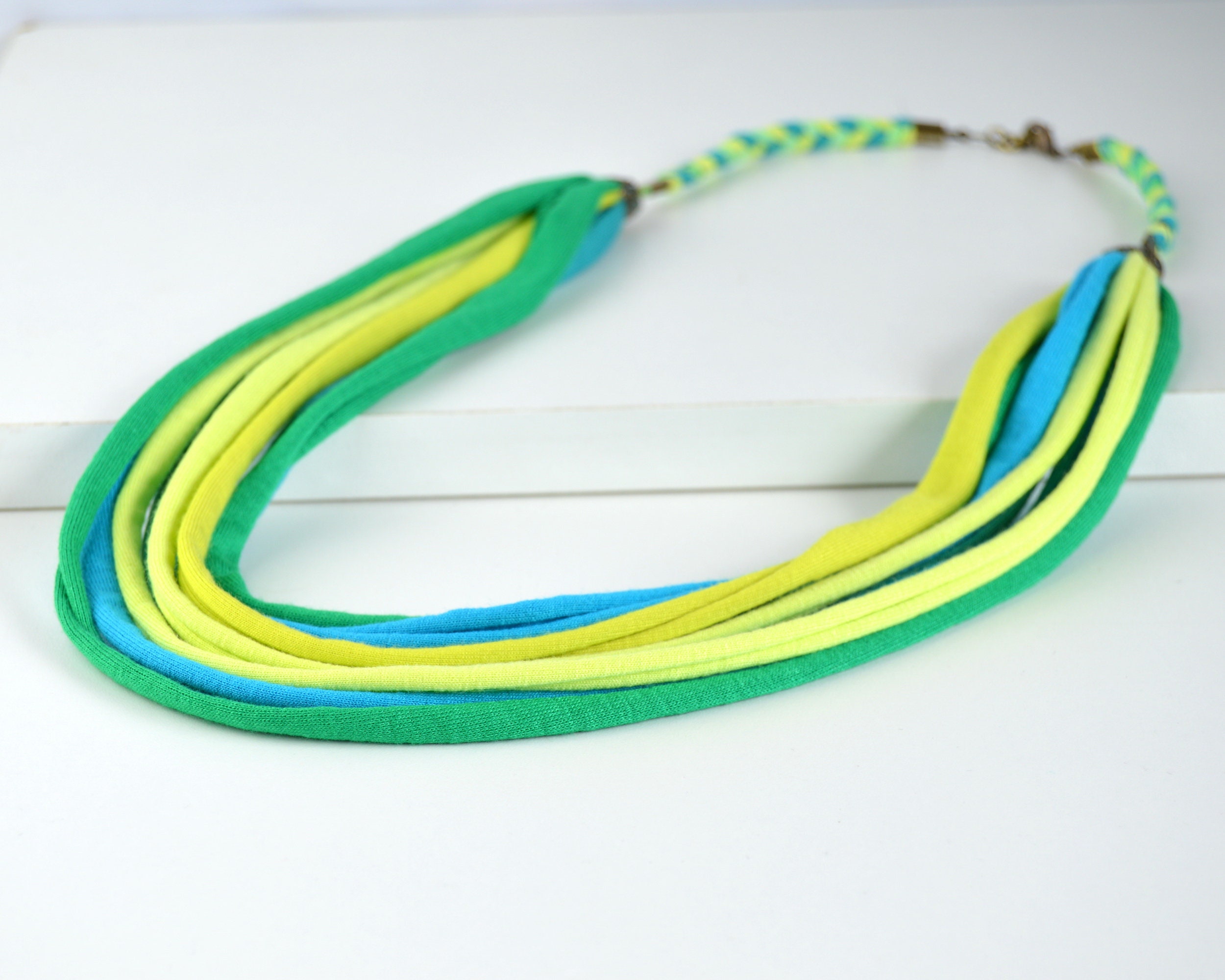 Multicolored Trapillo Necklace, Colorful Fabric Strips Necklace, Very ...