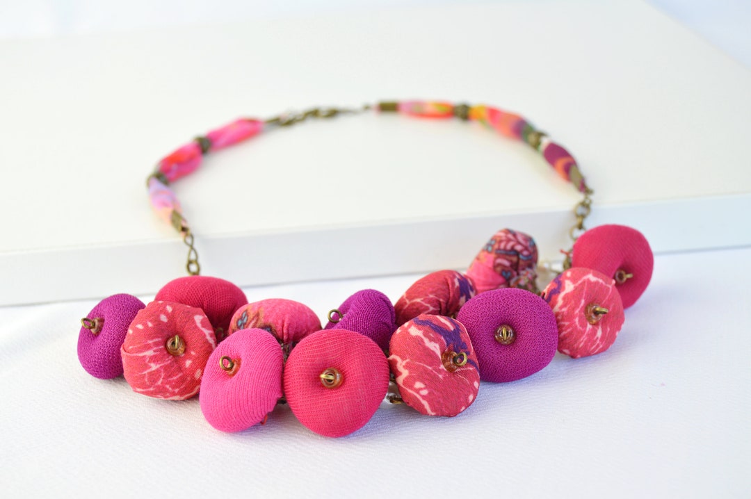 Fabric Flower Necklace, Boho Fabric Necklace, Textile Necklace Fabric ...