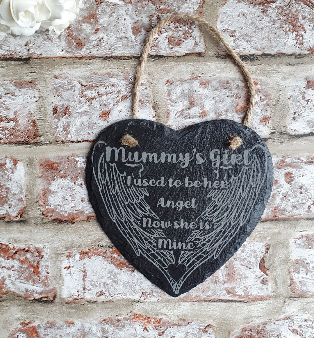 Laser Engraved Slate Heart Memorial Plaque: Angel Wings Mum Keepsake - Etsy