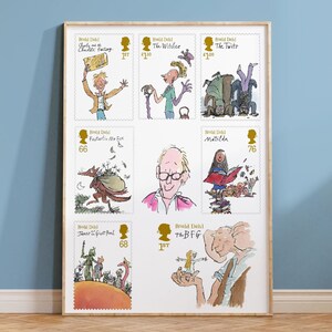 Roald Dahl Stamp Collection Art Print, Roald Dahl Poster, Quentin Blake ...