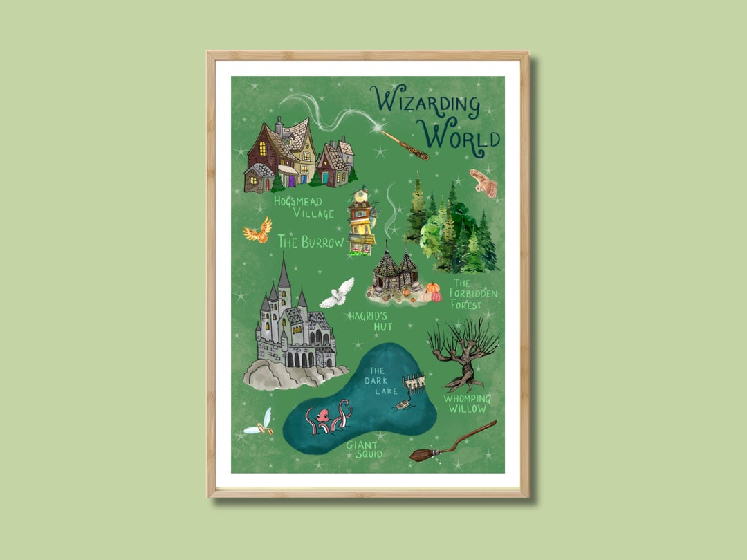 Wizarding World Illustration Design Art Print, Wizard Wall Art ...