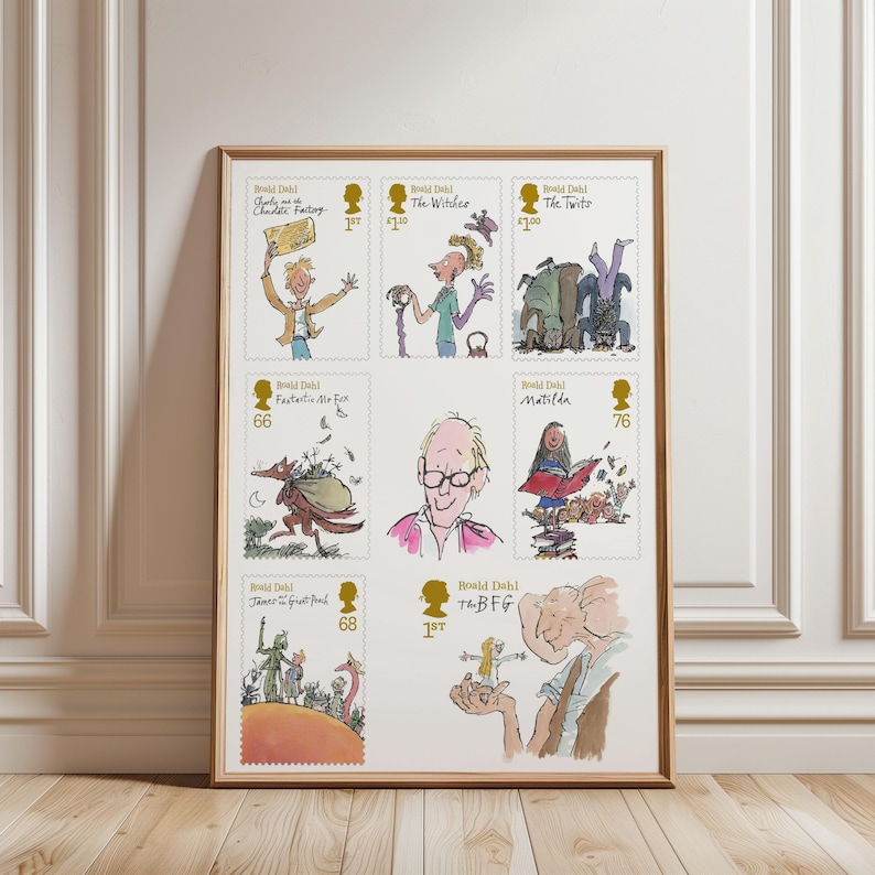 Roald Dahl Stamp Collection Art Print, Roald Dahl Poster, Quentin Blake ...