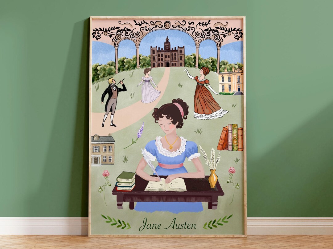 Jane Austen Story Book Cover Portrait Art Print, Jane Austen Wall Art ...