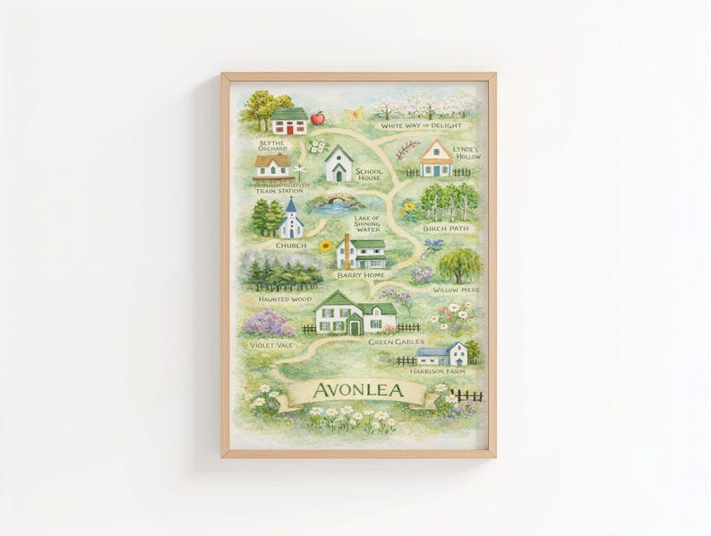 Avonlea Map Watercolour Print | Anne of Green Gables Inspired Literary ...