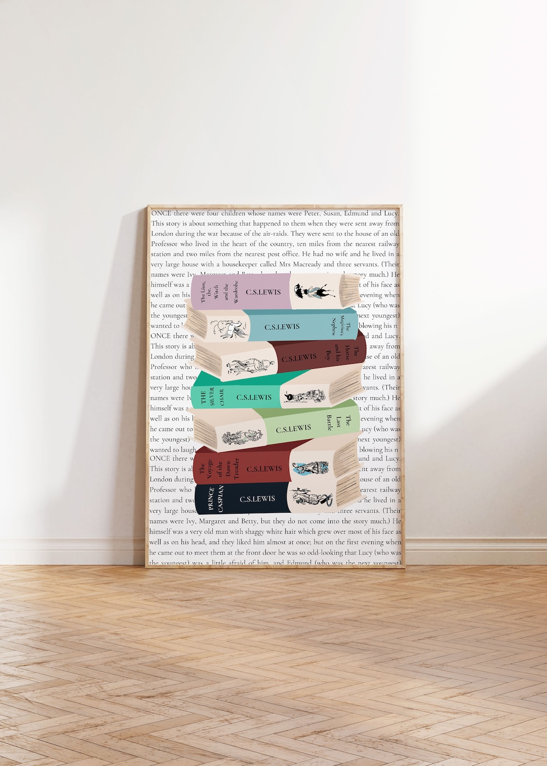 Chronicles of Narnia Book Stack Art Print, Book Spine Art, Book Cover Design, Narnia Book Cover ...