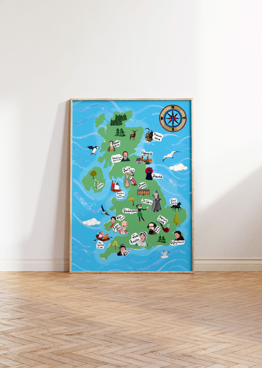 Literary Map of UK and Ireland, Classic Literature Locations Map ...