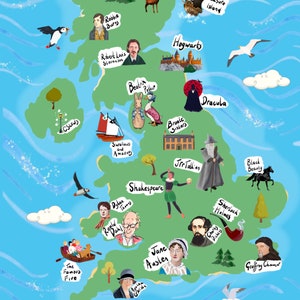 Literary Map of UK and Ireland, Classic Literature Locations Map ...