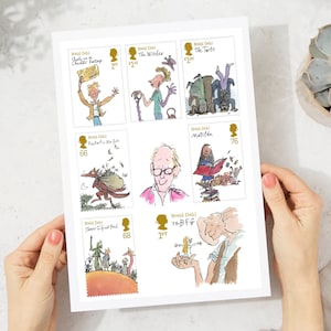 Roald Dahl Stamp Collection Art Print, Roald Dahl Poster, Quentin Blake ...
