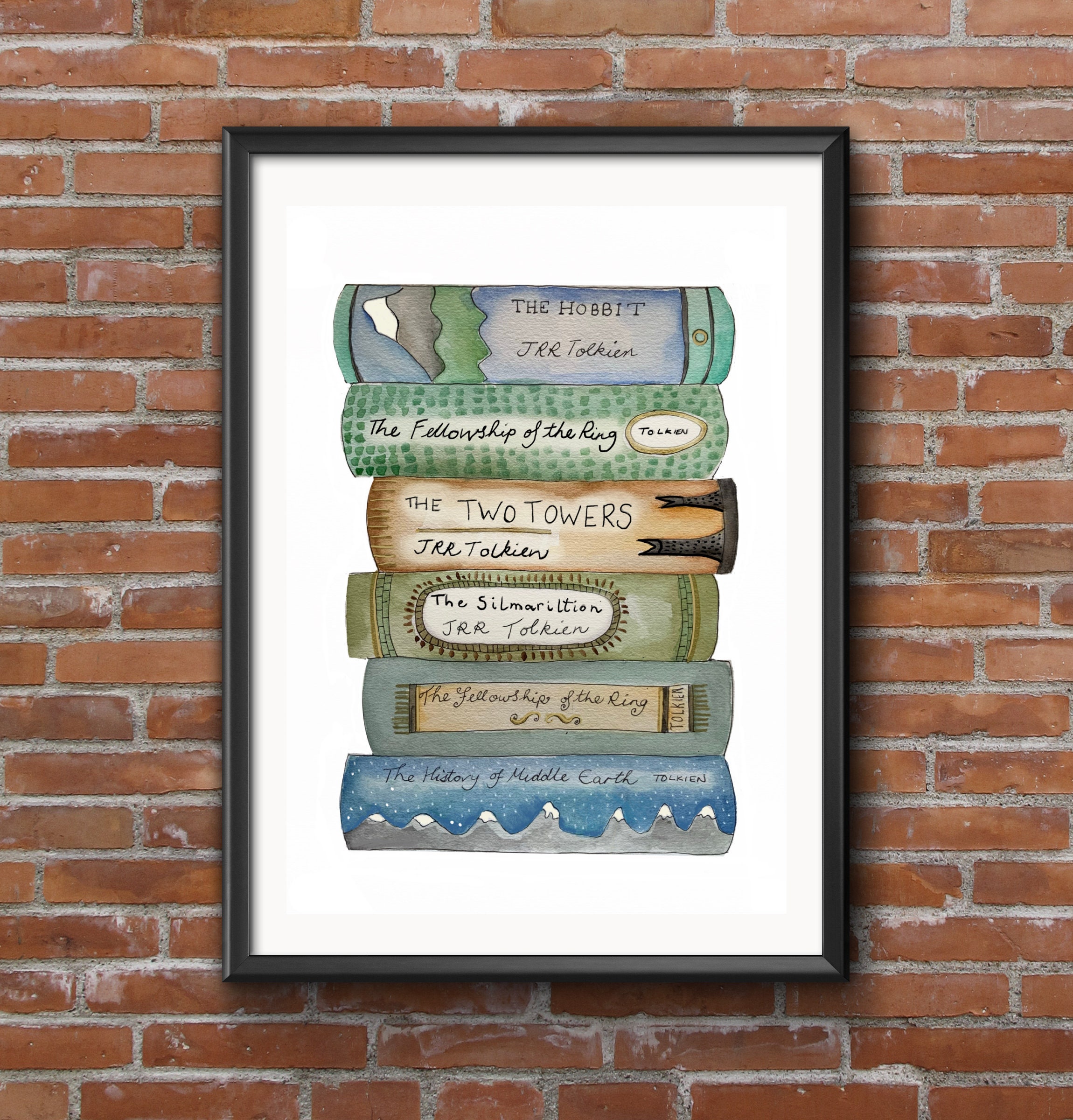 Tolkien Art Print Lord of the Rings Hobbit Book Spine Art | Etsy