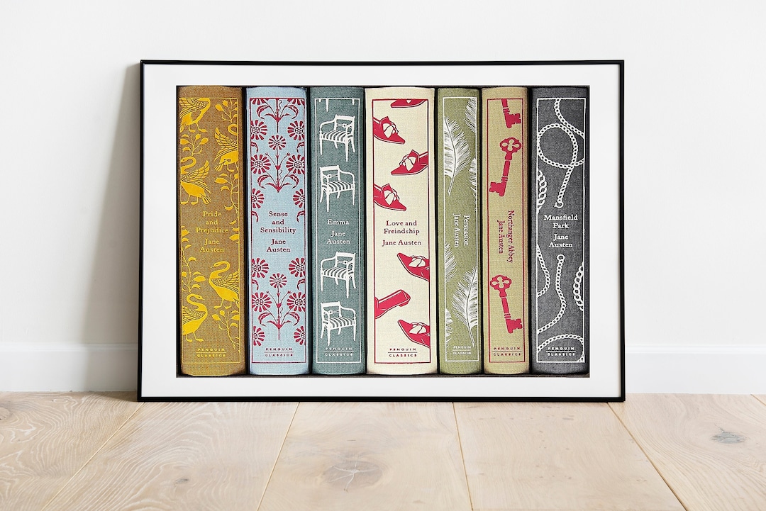 Jane Austen Book Collection Illustration Wall Art, Book Lover, Reader ...