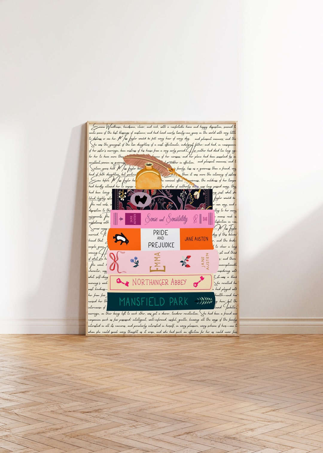 Jane Austen Book Stack Art Print, Book Cover Design, Jane Austen Art ...