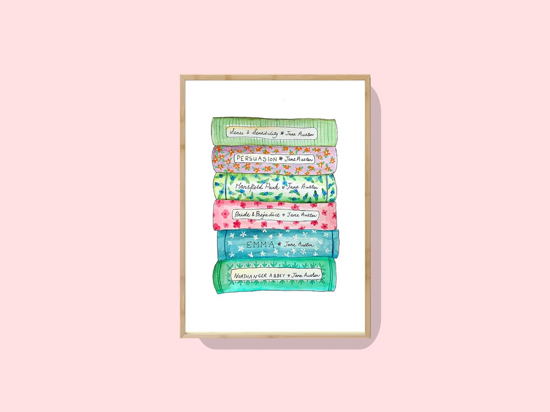 Jane Austen Book Collection Art Print, Book Cover Design, Jane Austen ...