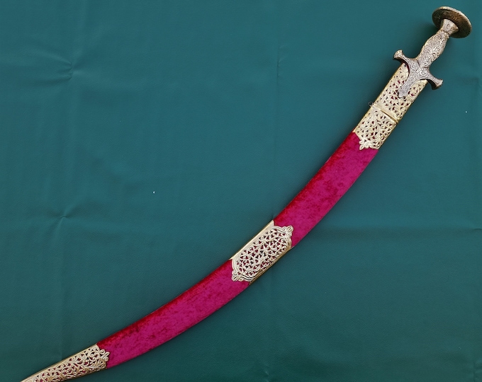 Traditional Indian Talwar/sword With Hand Engraved Brass Hilt, Locket ...
