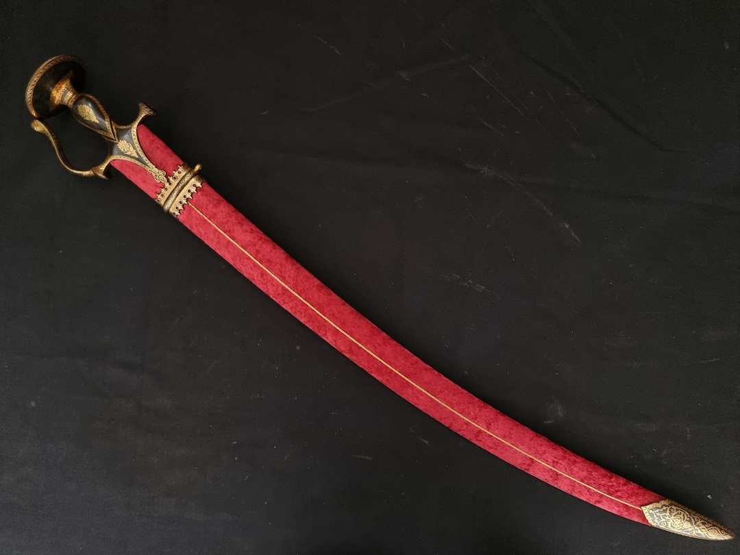Traditional Indian Talwar/sword/ Sikh Tegha With Damascened Hilt,locket ...