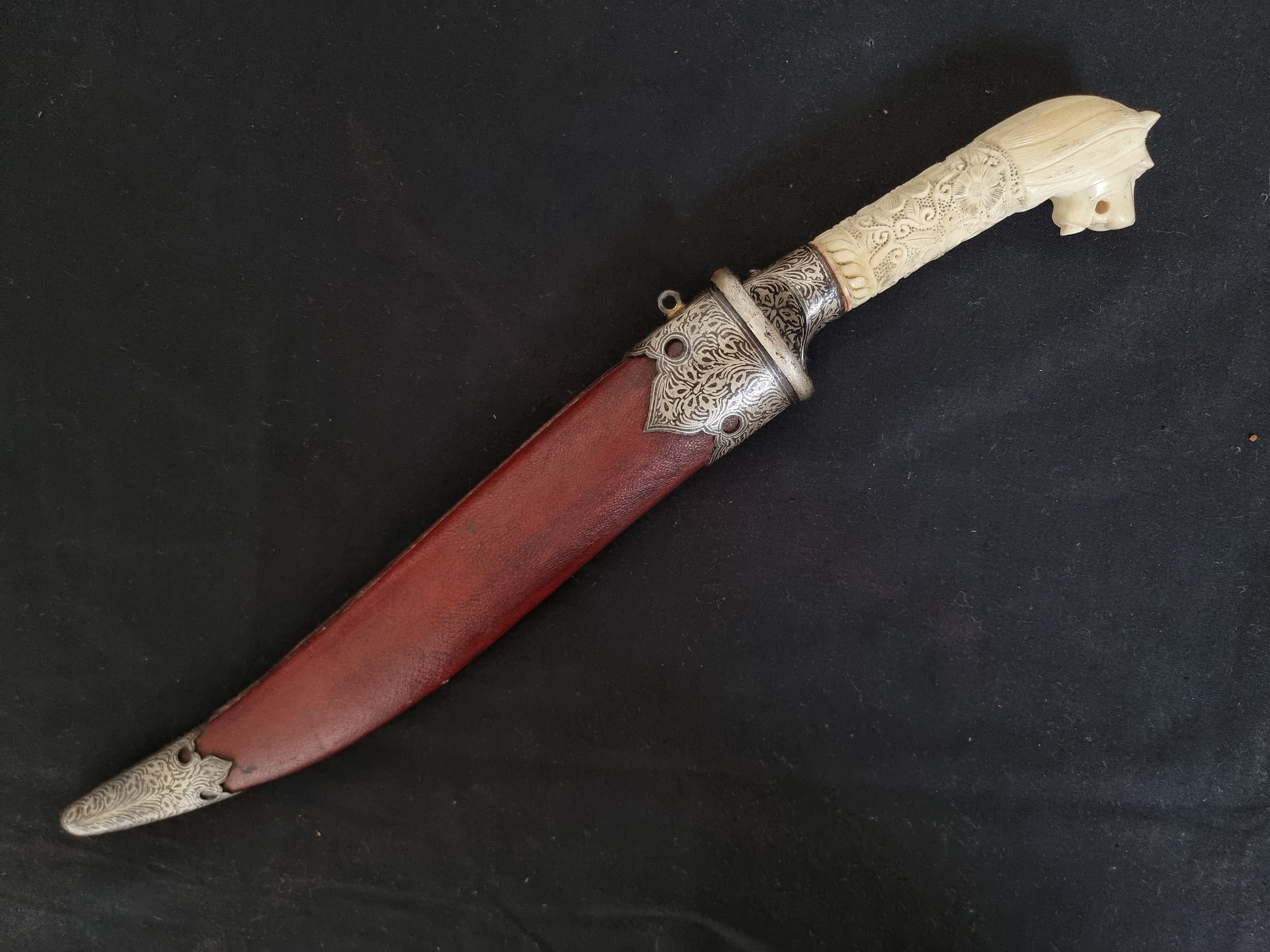 Vintage Turkish Mughal Islamic Tiger Hilt Dagger With Bone Hand Grip ...