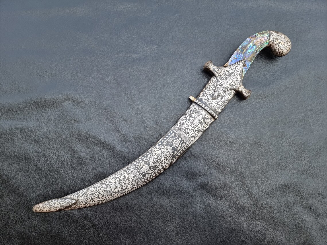 Vintage Indo Persian Parrot Hilt Silver Damascened Large | Etsy