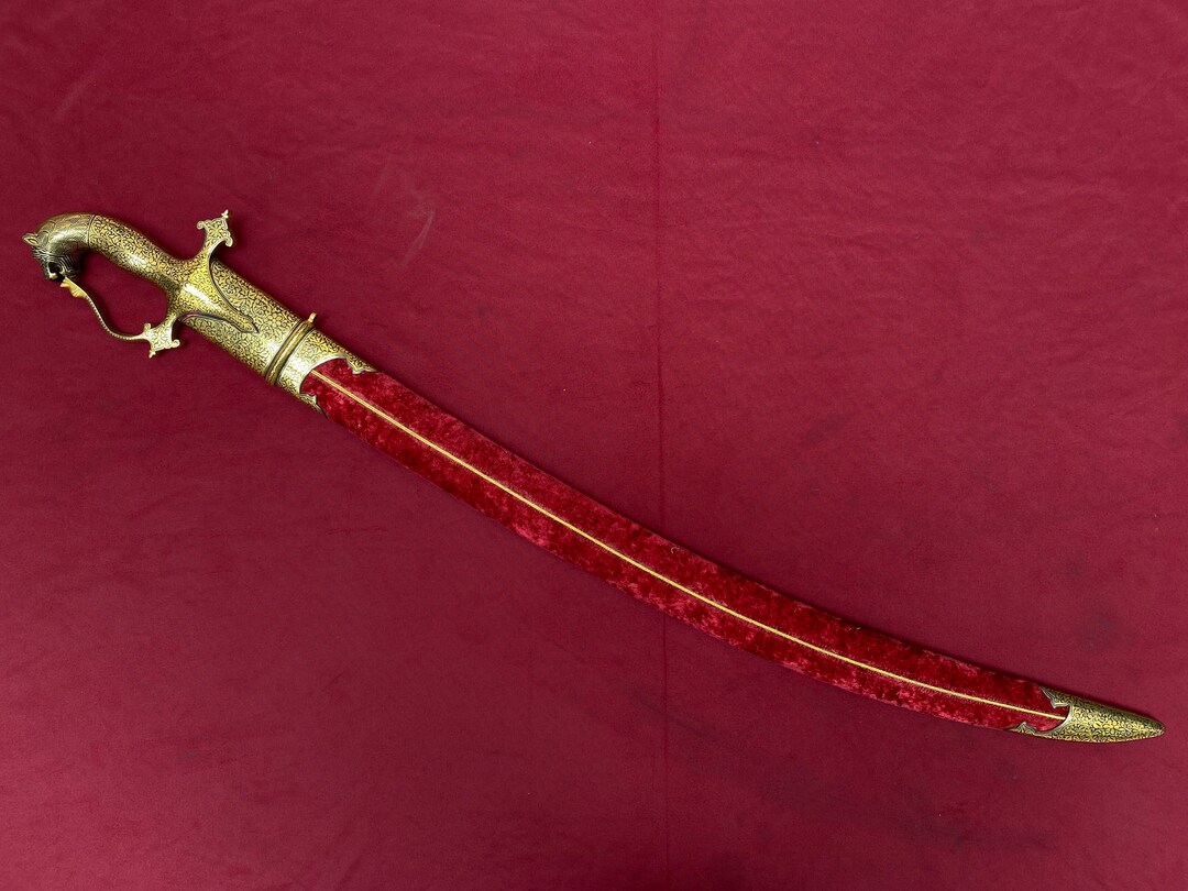 Indian Handcrafted Gold Damascened Rajput Sikh Maratha Talwar Kirpan ...