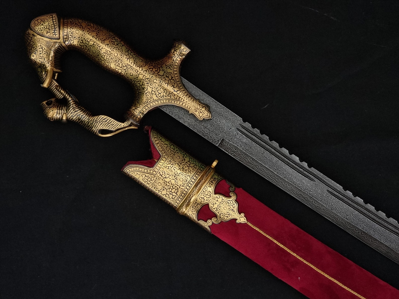 Vintage Indian Talwar Sword With an Original Elephant Tiger Hilt and ...