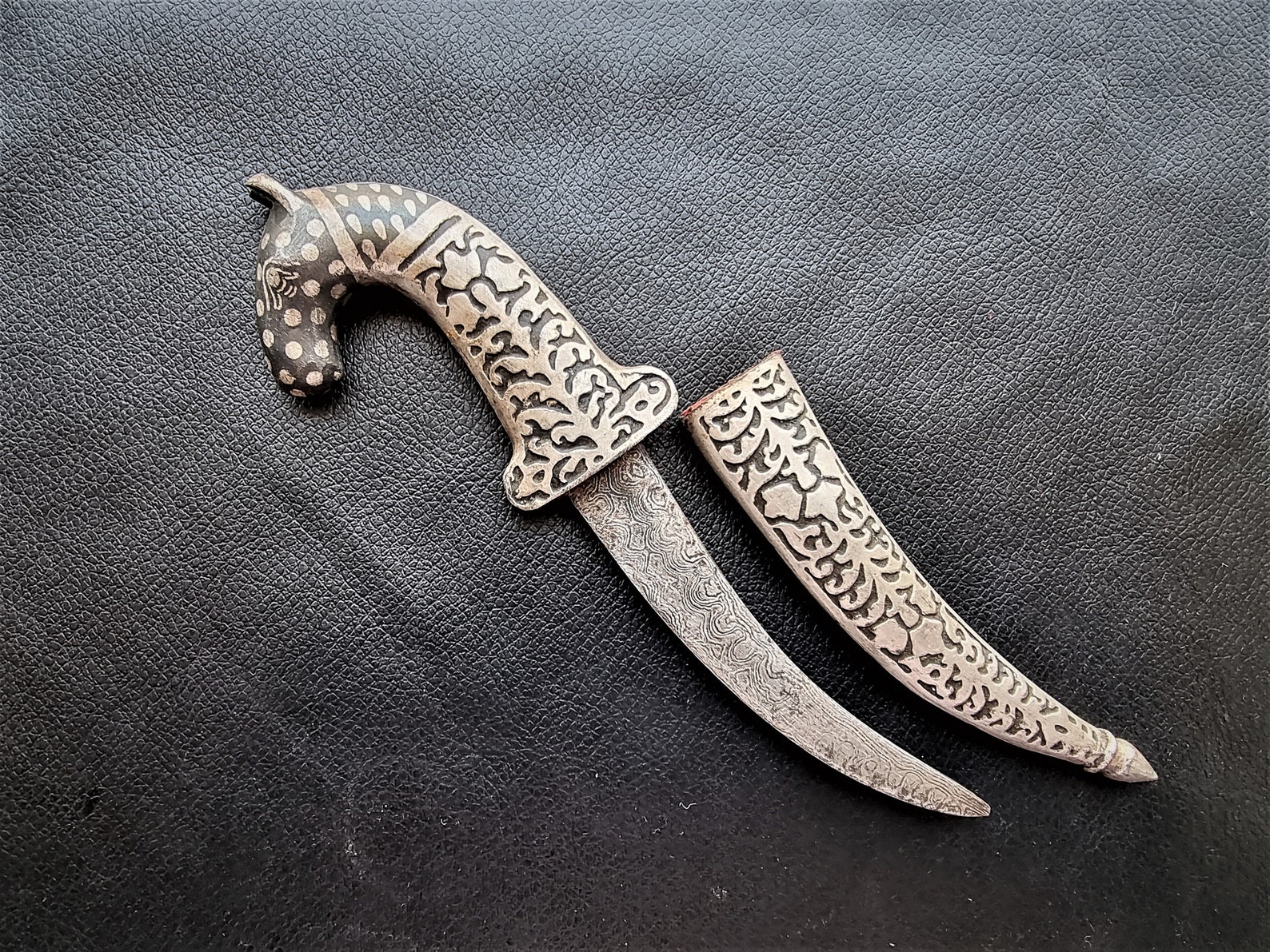 Indian Horse Face Dagger With Damascus Blade and Silver - Etsy