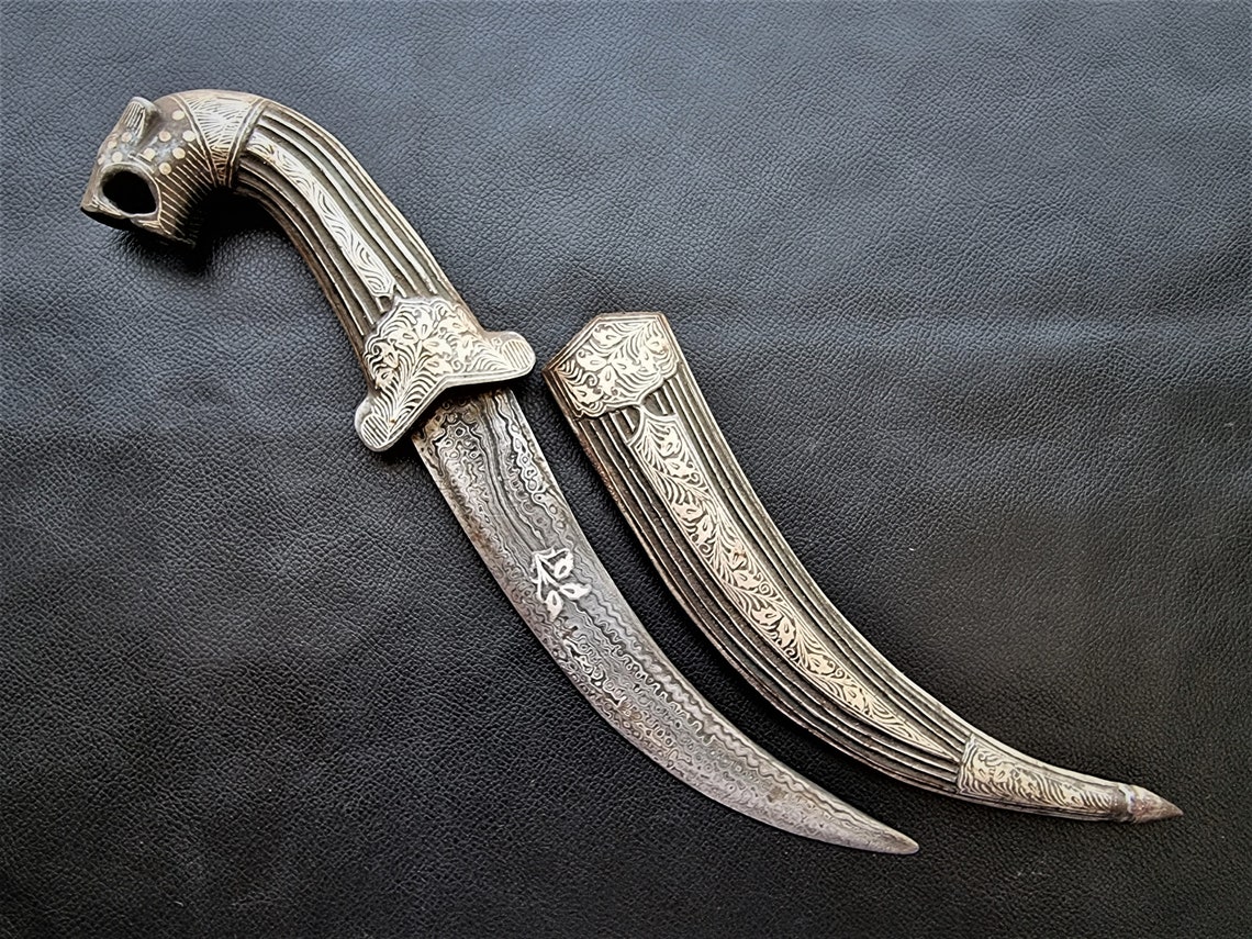 Vintage Indian Tiger Head Indo-persian Dagger With Silver - Etsy