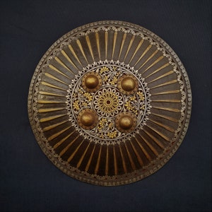 Vintage Old Mughal Ottoman Dhal Shield With Gold and Silver Damascened ...