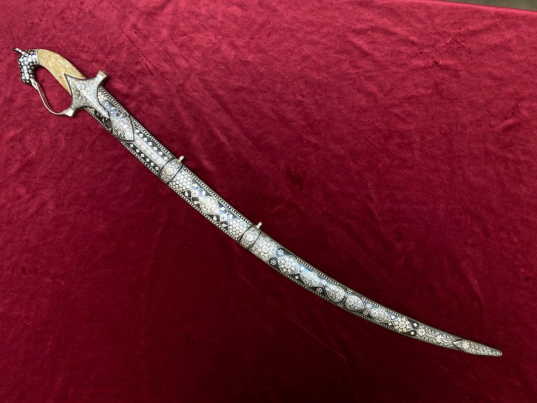 Vintage Arabic Sikh Sword Talwar Shamshir With Damascus Blade and Bone ...